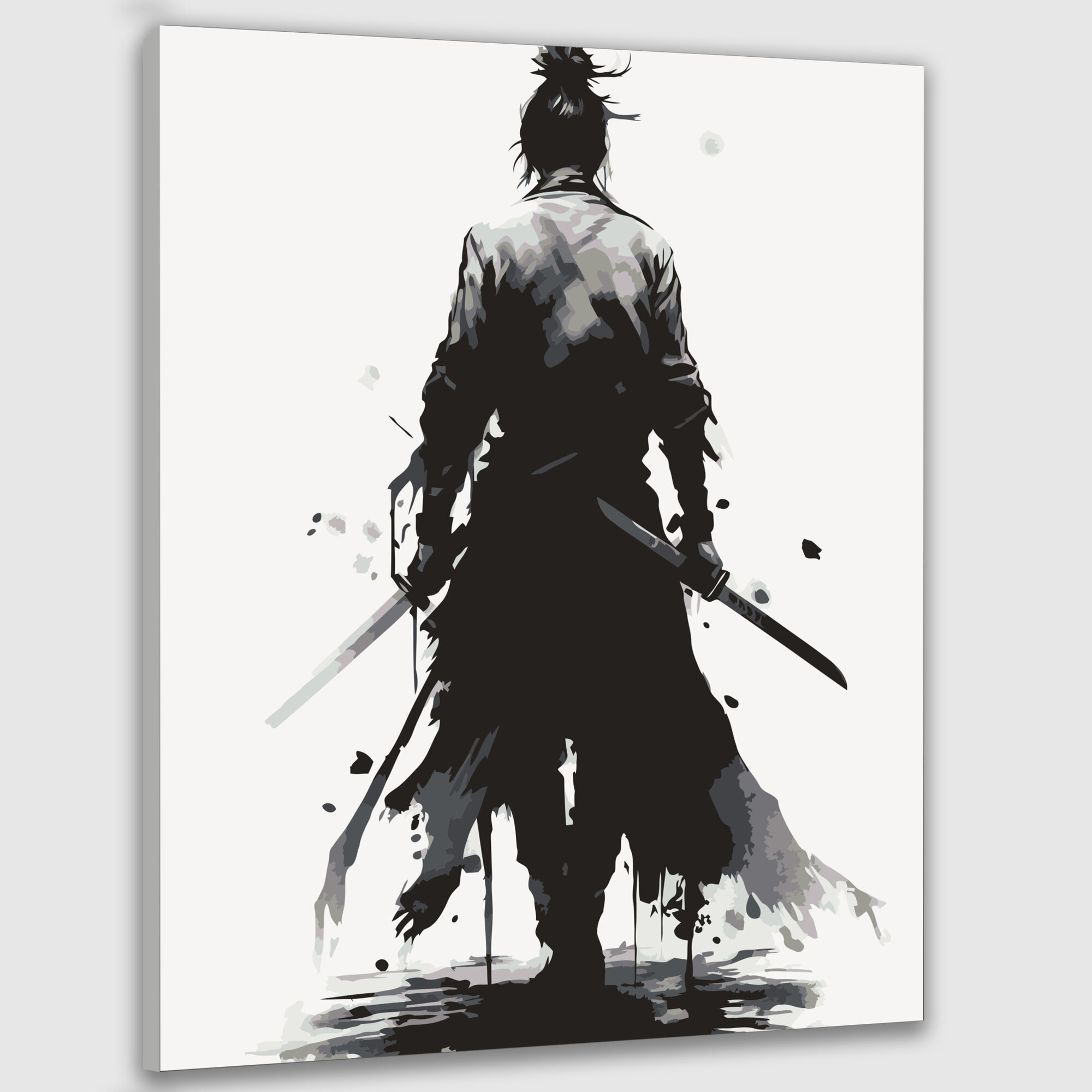 Картина по номерам 40x50 см, картина, черно-белая, иллюстрация, тушь, самурай, стойкий, весь рост, катана, рука, линии