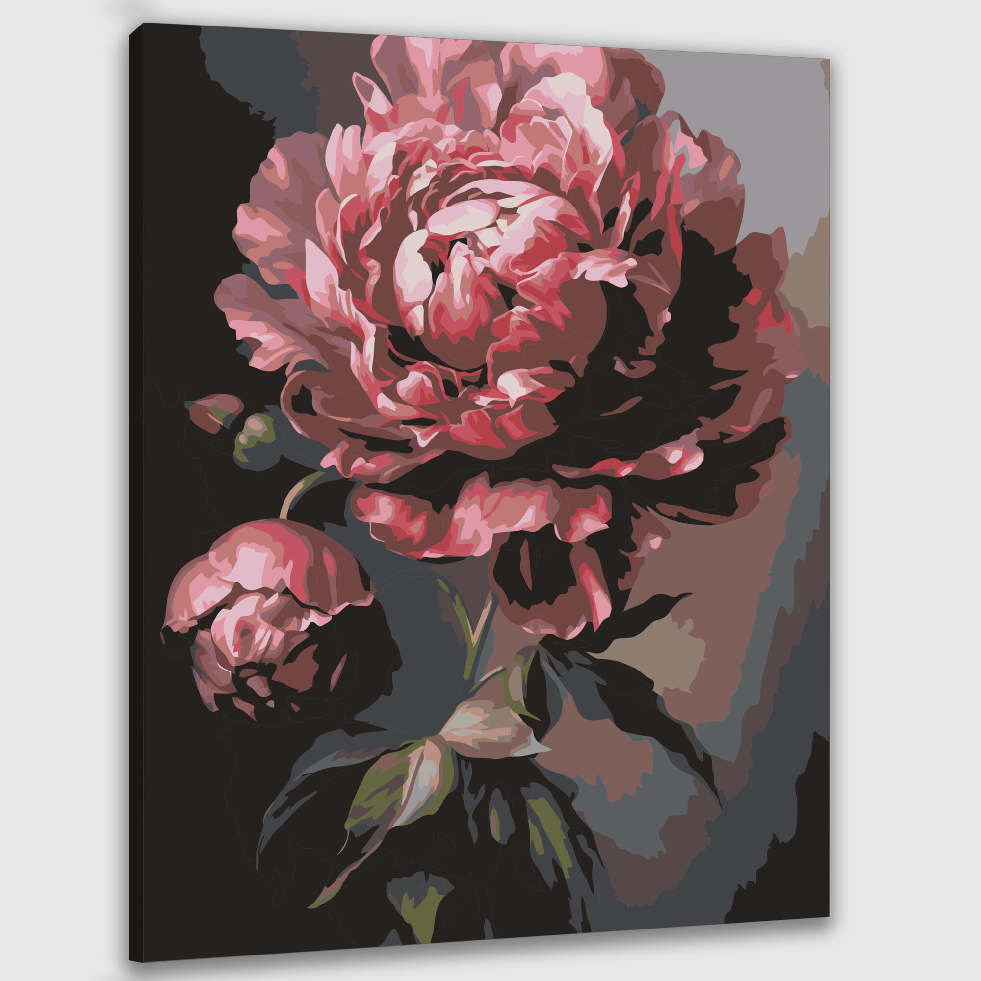 Картина по номерам 40x50 см, картина маслом, детализированная, пион, цветущий, слои цветов, насыщенные цвета, бордовый