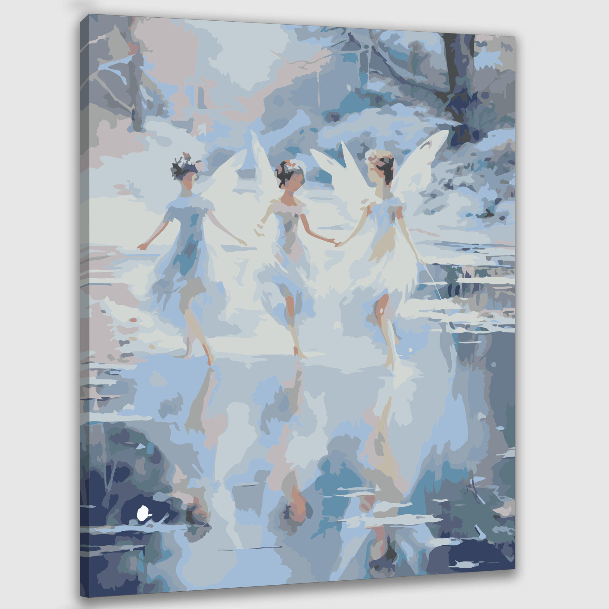 Картина по номерам 40x50 см, акварельная картина, морозные сказки, мистическая сцена, феи на коньках, замерзший пруд