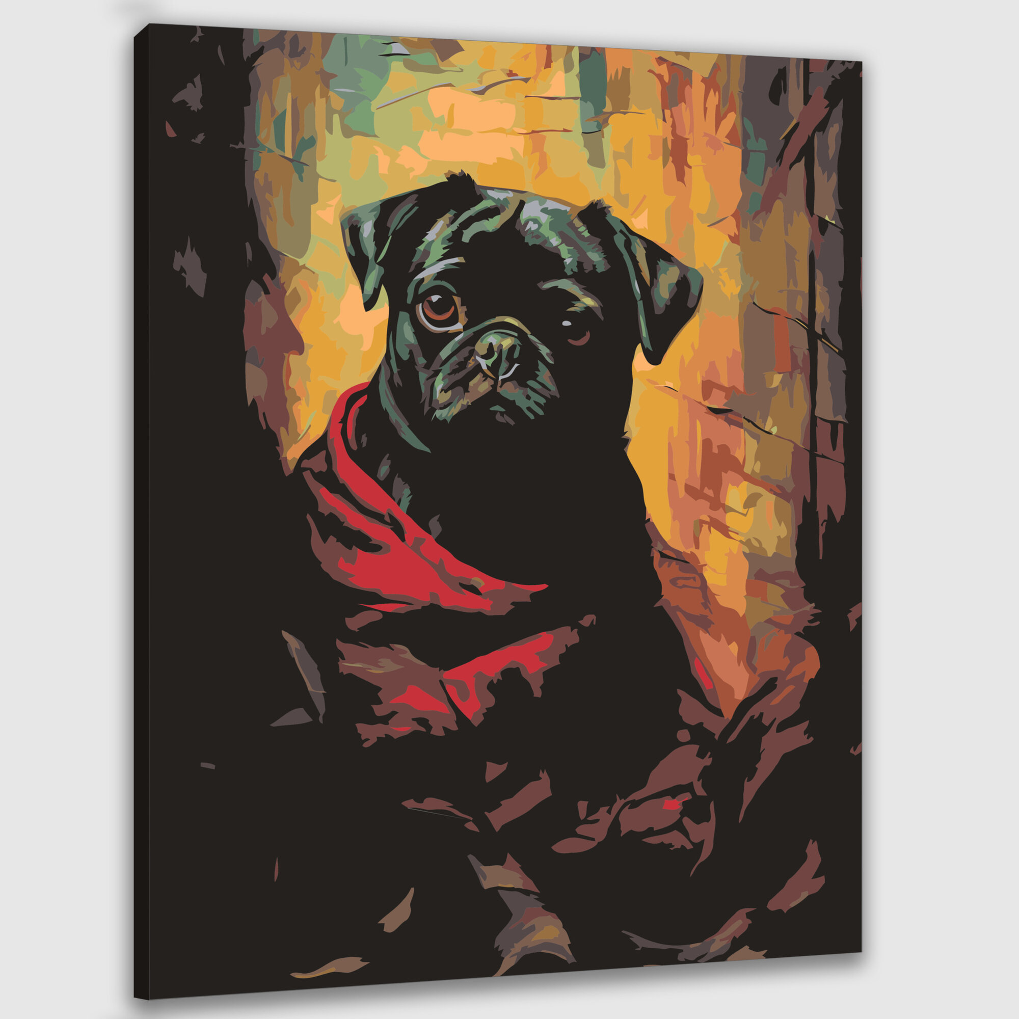 Картина по номерам 40x50 см, картина маслом, мопс, игра теней, насыщенные цвета, драматическое освещение