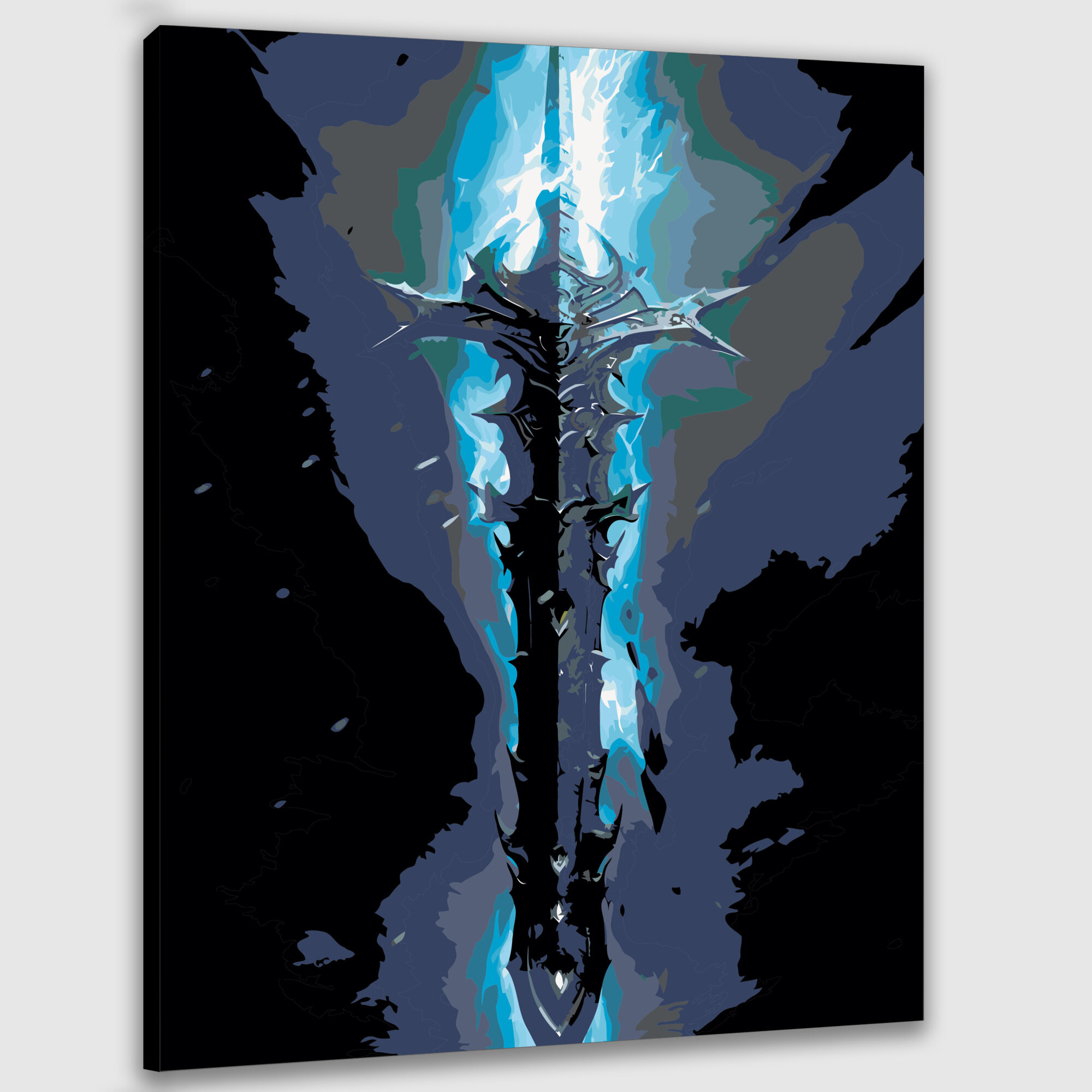 Картина по номерам 40x50 см, Меч берсерка, лезвие с рунами, голубая аура, свирепый воин, мускулы, разрушительная мощь