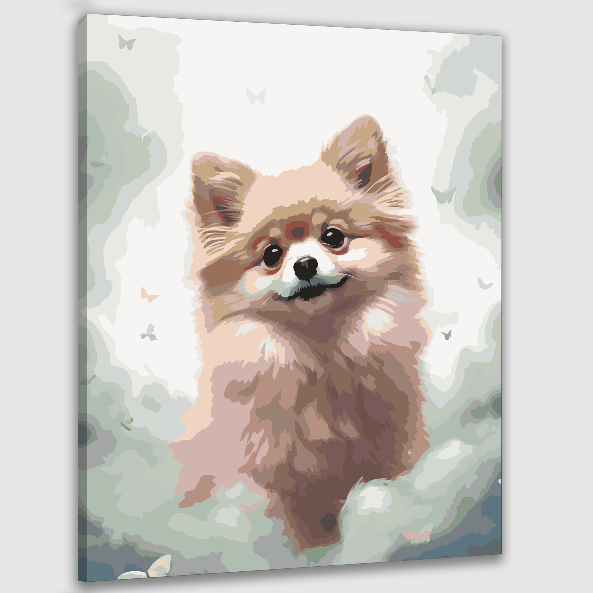 Картина по номерам 40x50 см, шпиц, ангел, пастельные тона, акварельная иллюстрация, трогательная, неземная атмосфера