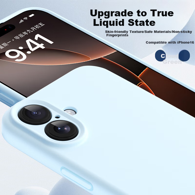 Barbaric Era Apple 16 Phone Case iPhone 16 Protective Cover Premium Liquid Silicone Soft Shell Lens Full Cover Female Male Anti-fall Anti-fingerprint Solid Color Simple Shell Cloud Green