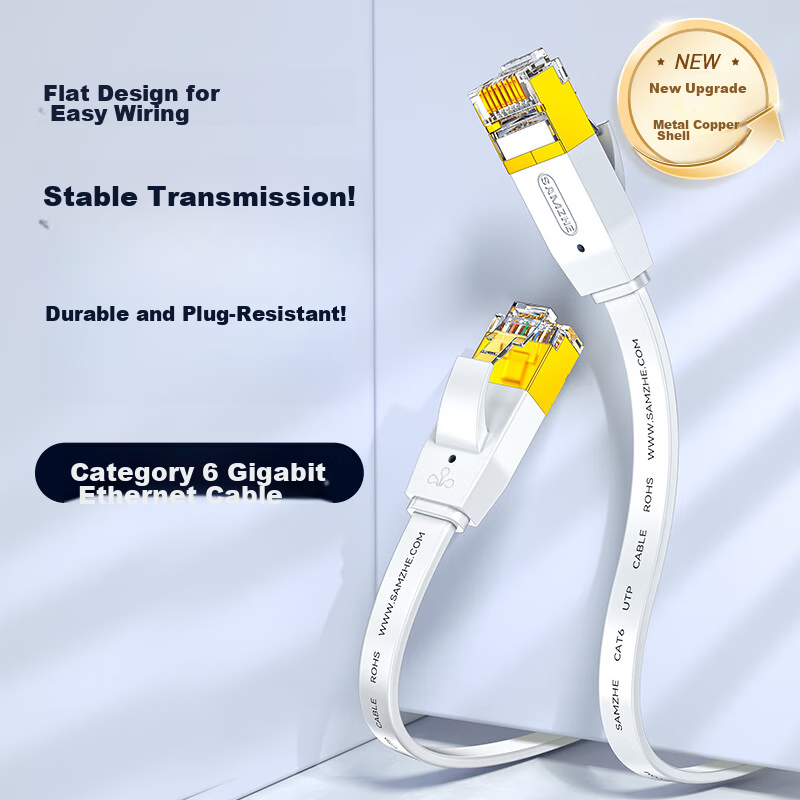 SAMZHE CAT6 Ethernet Cable, Gigabit Network Connection Cable, Computer Broadband Home Dual-Core Unshielded Flat Patch Cord, Finished Network Cable, White 10 Meters, 6100PBS