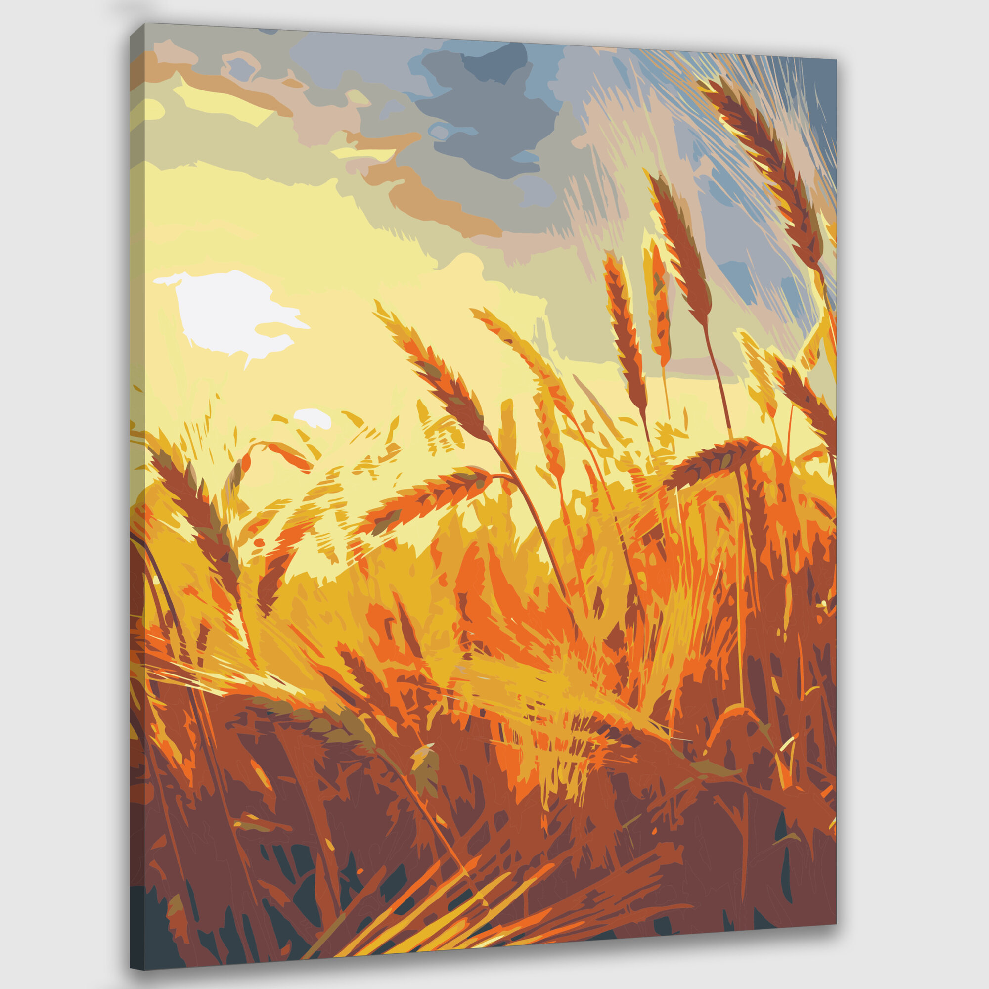 Картина по номерам 40x50 см, пшеничное поле, солнце, разрешение, высокие стебли, летний ветерок, свет и тень, танец