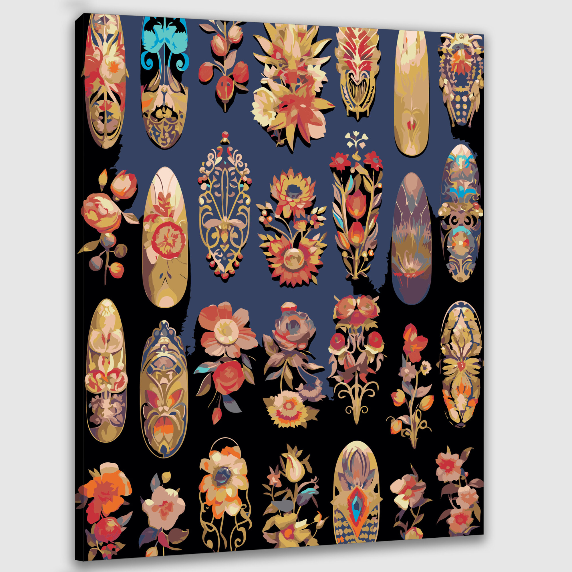 Картина по номерам 40x50 см, цифровое искусство, яркие цвета, узоры, мотивы, ногти, маникюр, цветочные узоры