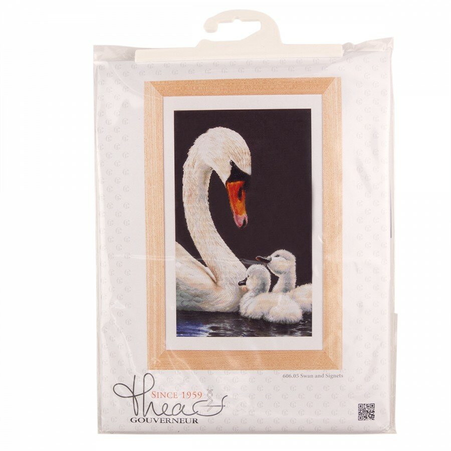 Набор для вышивания Лебедь, канва аида (черная) 16 ct 35 х 55 см THEA GOUVERNEUR 606.05
