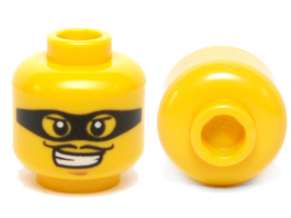 Minifigure, Head Male Black Eye Mask Black with Eye Holes and Thin Moustache Pattern, 3626pb0856 Yellow U