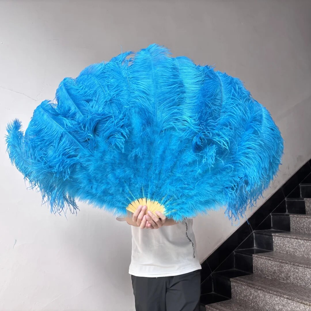 Складные розовые веера из страусиных перьев Lake Blue, 100CM 1PCS Left