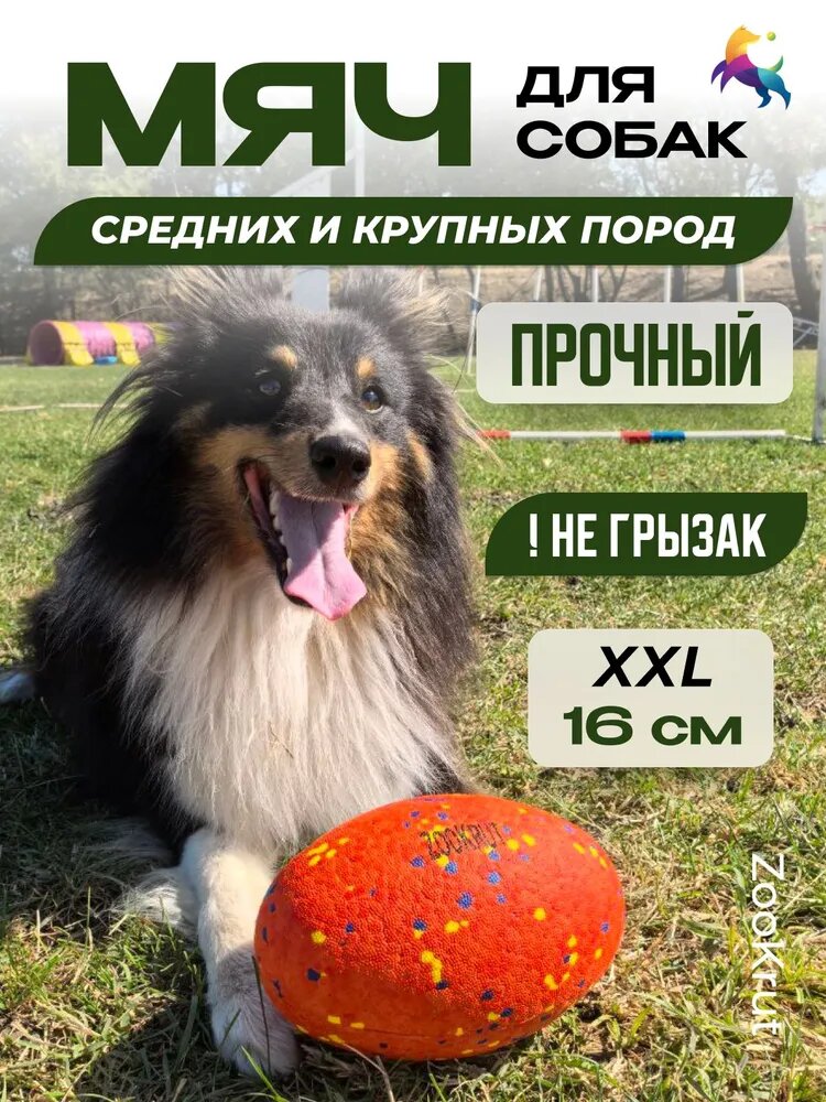 Мячик для собак средних и крупных пород "Регби" от ZooKrut, 16 см