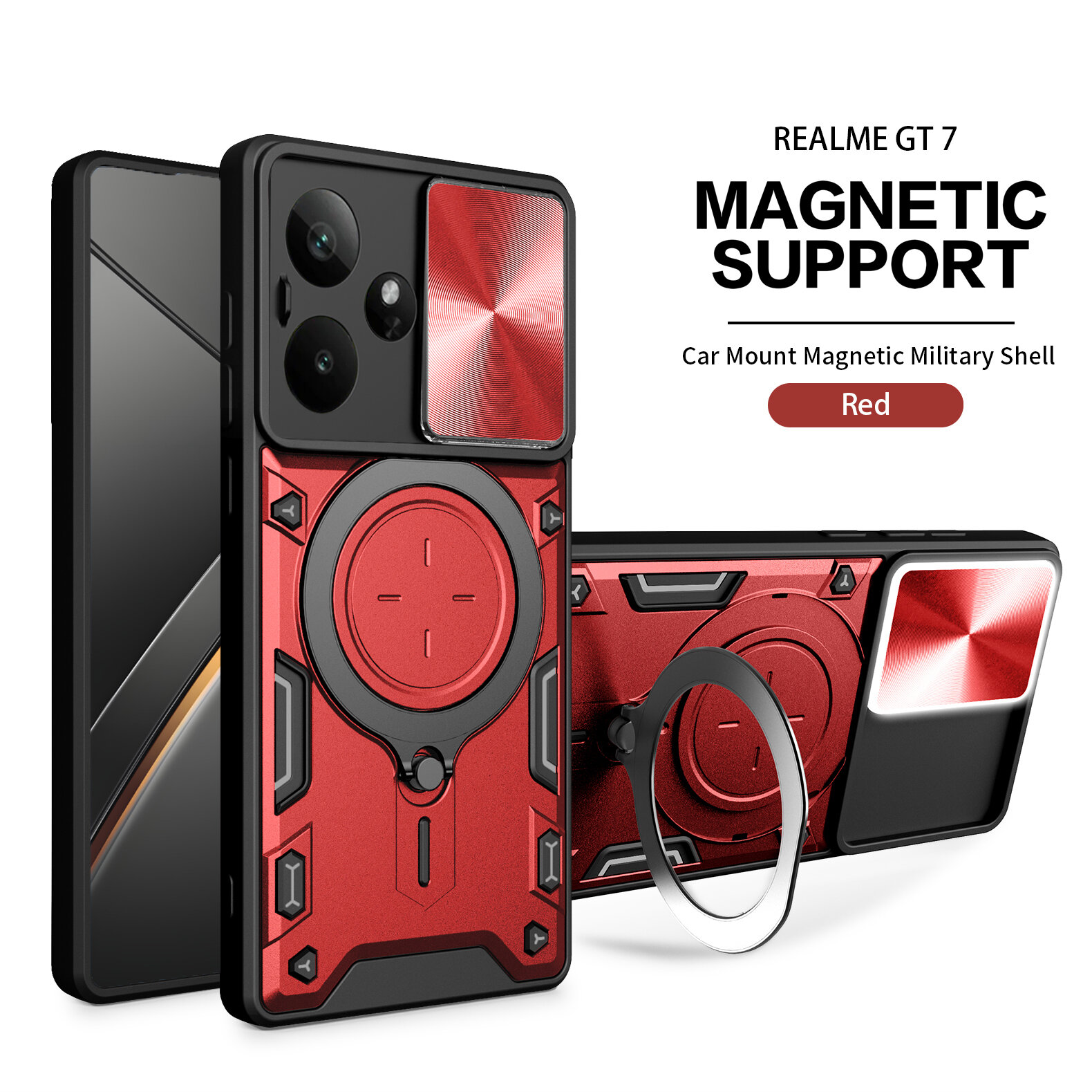 Чехол для Realme GT 7T и Realme GT 7, глянцевая поверхность, пластик, защита камеры, ударопрочный, встроенная подставка, realme, Realme GT 7, Realme GT 7T, чехол-кардиомонитор, red, Jiashang Realme GT 7T