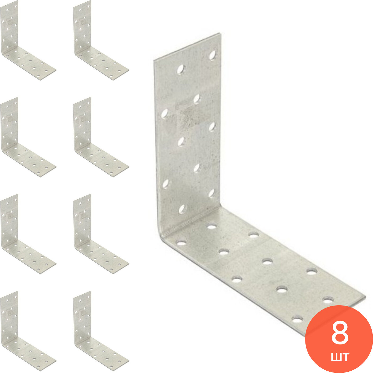 Крепежный уголок Rock Solid Connection / Рок Солид Конекшн перфорированный, из оцинкованной стали, серый, 100х100х40х2мм / строительство и ремонт (комплект из 8 шт)
