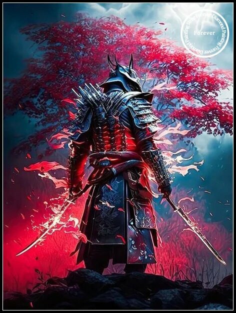 Картина алмазной мозаикой на подрамнике "самурай" круглые бриллианты 40х50см