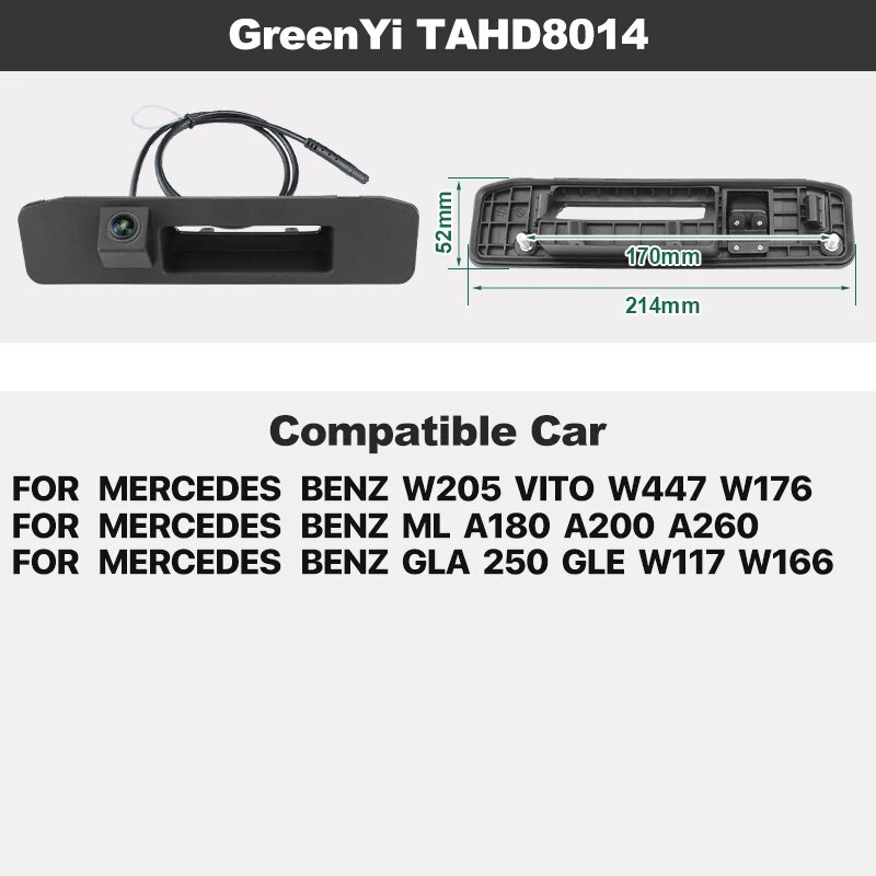 Камера заднего вида GreenYi для Mercedes Benz GLK GLA GLC GLE ML A180 A200 CLA W117 LS8014, AHD1080P
