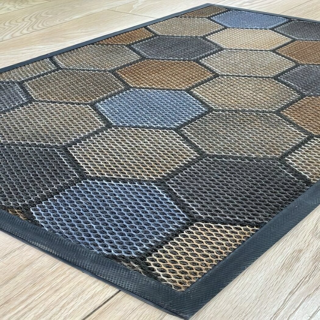 Коврик придверный "кольчуга" 60х90см, сетчатый узор, цвет серо-бежевый