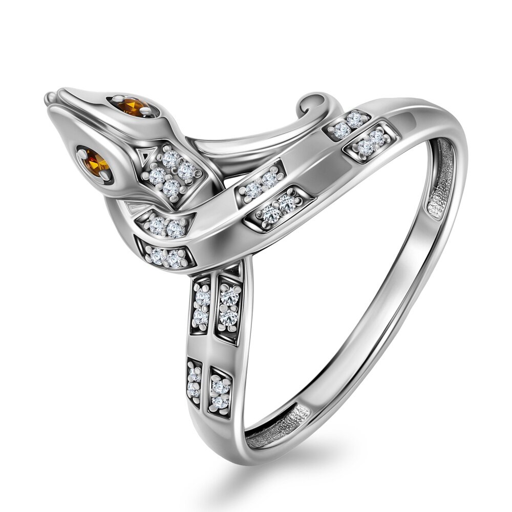 Кольцо, серебро, 925 проба, оксидирование, фианит