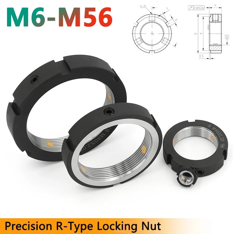 Стопорная гайка R-типа GooBetter сталь M6-M56 0,5-2 мм R-M50x1.5