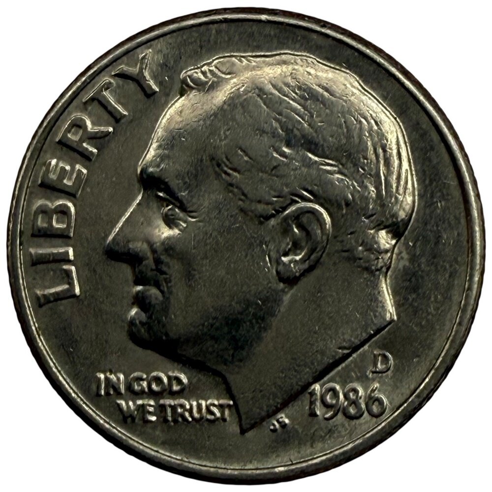 США 10 центов (1 дайм) 1986 г. (Dime, Рузвельт) (D)