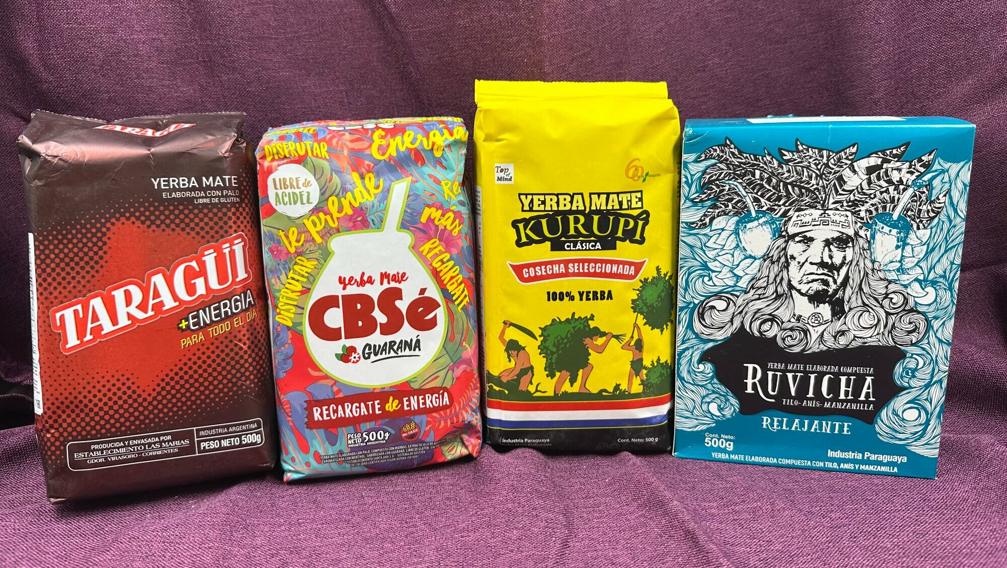 Чай йерба мате, набор: 2 сорта из Аргентины и 2 сорта из Парагвая. 4 упаковки по 50 грамм
