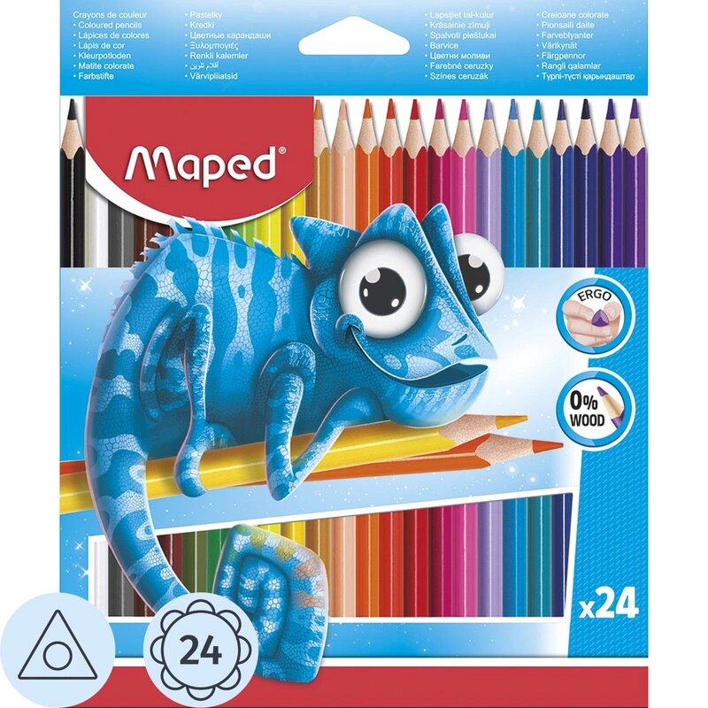 Карандаши цветные Maped PULSE трехгранные, пластик,24цв/наб,862254