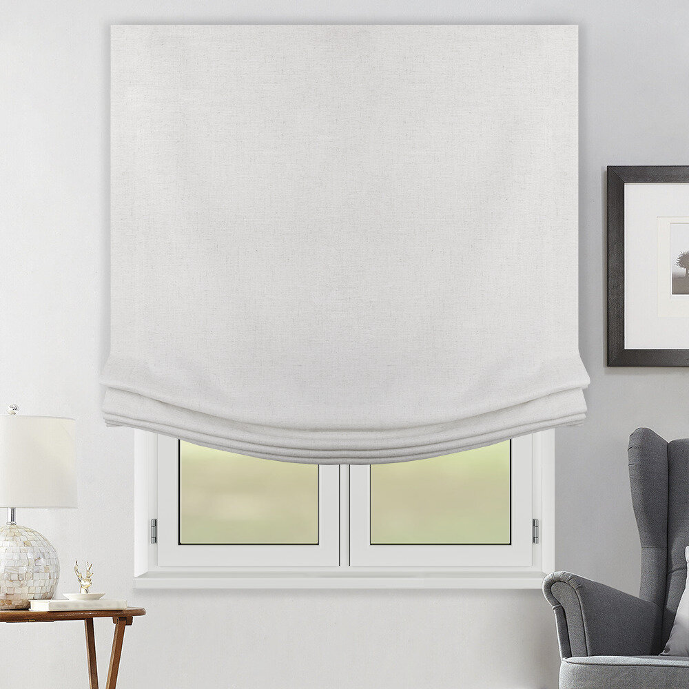 Римская штора на окно OLEXDECO 160х170 см мягкие складки Relax Лен для кухни, гостиной, детской молочно-кремовый с кордовым карнизом