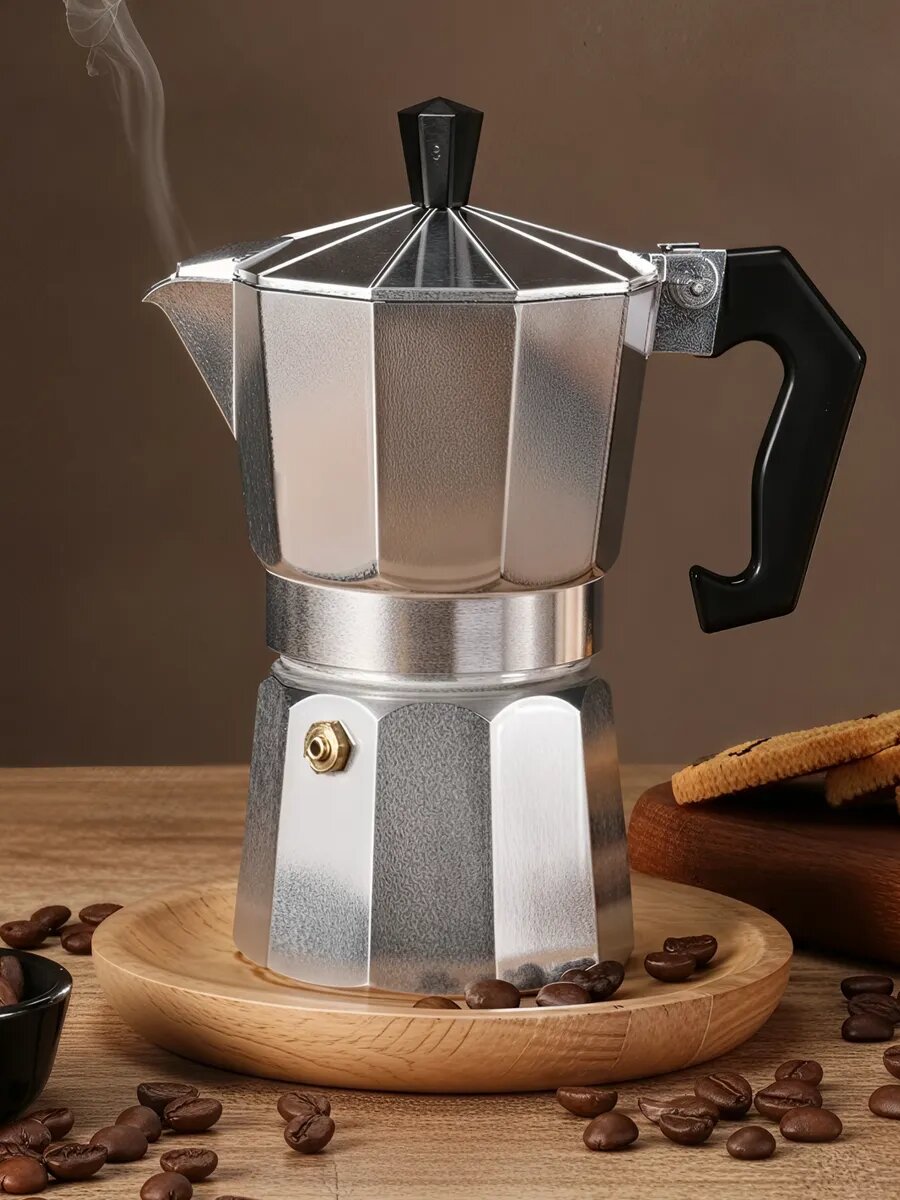 Гейзерная кофеварка алюминиевая на 2 чашки, 100 мл восьмигранная