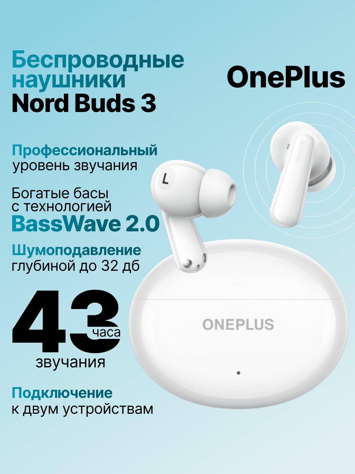 Беспроводные наушники OnePlus Nord Buds 3, E514A (Melodic White), белые