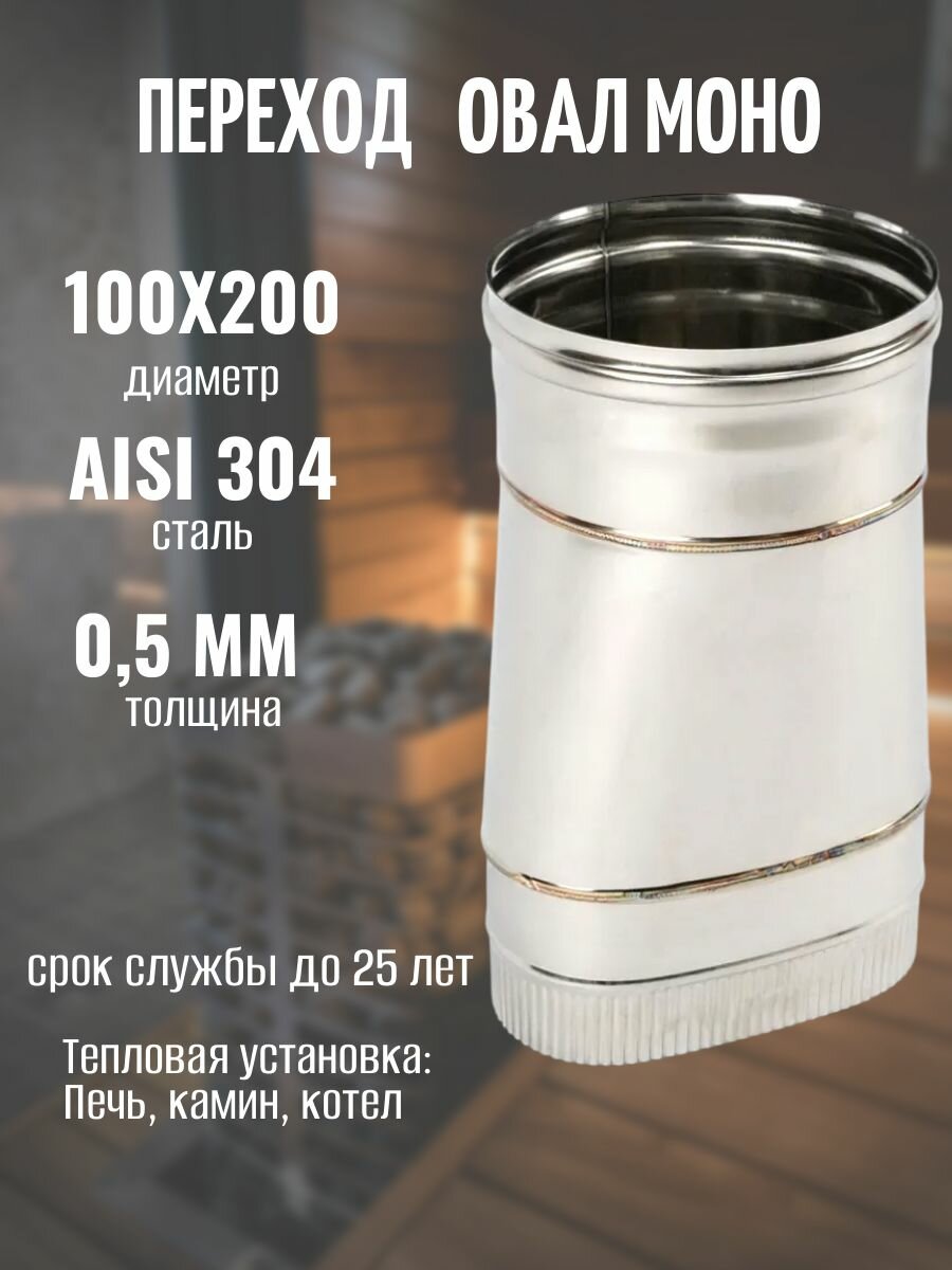 Переходник с овала 100х200 на D150, AISI 304, 0,5мм (ТиС)