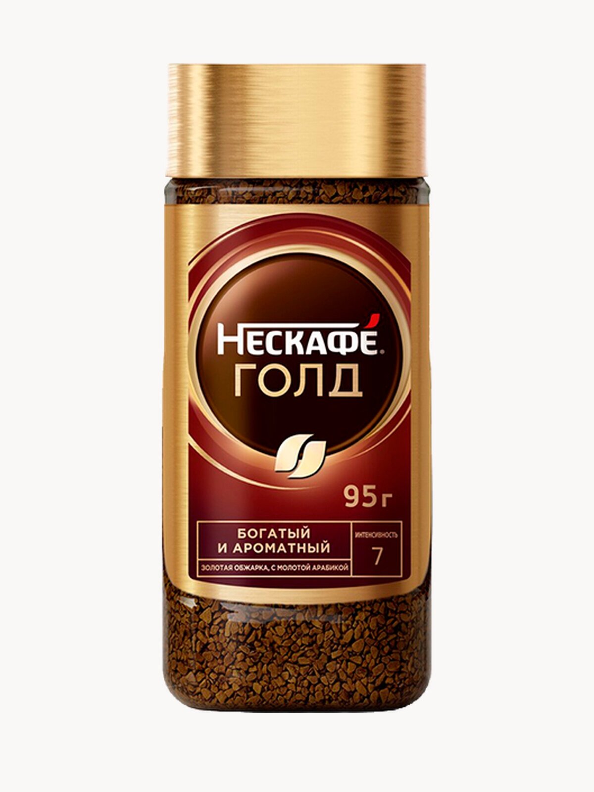 Кофе растворимый Nescafe Gold сублимированный с добавлением молотого, стеклянная банка, 95 г