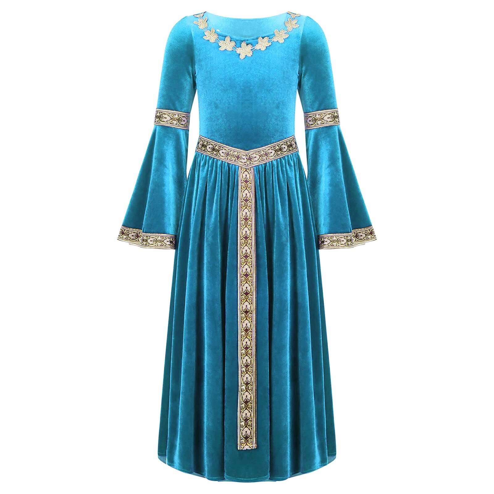 Бархатное платье средневекового Ренессанса для девочек, карнавальный костюм принцессы и королевы, Рождество, Хэллоуин, Новый год, карнавальное вечернее платье 8, Голубой, Light Blue