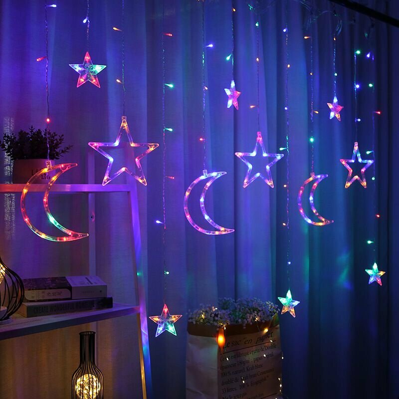 Светодиодная гирлянда enchanting twinkling star moon led curtain light для магического декора дома, 3,5 м, микс