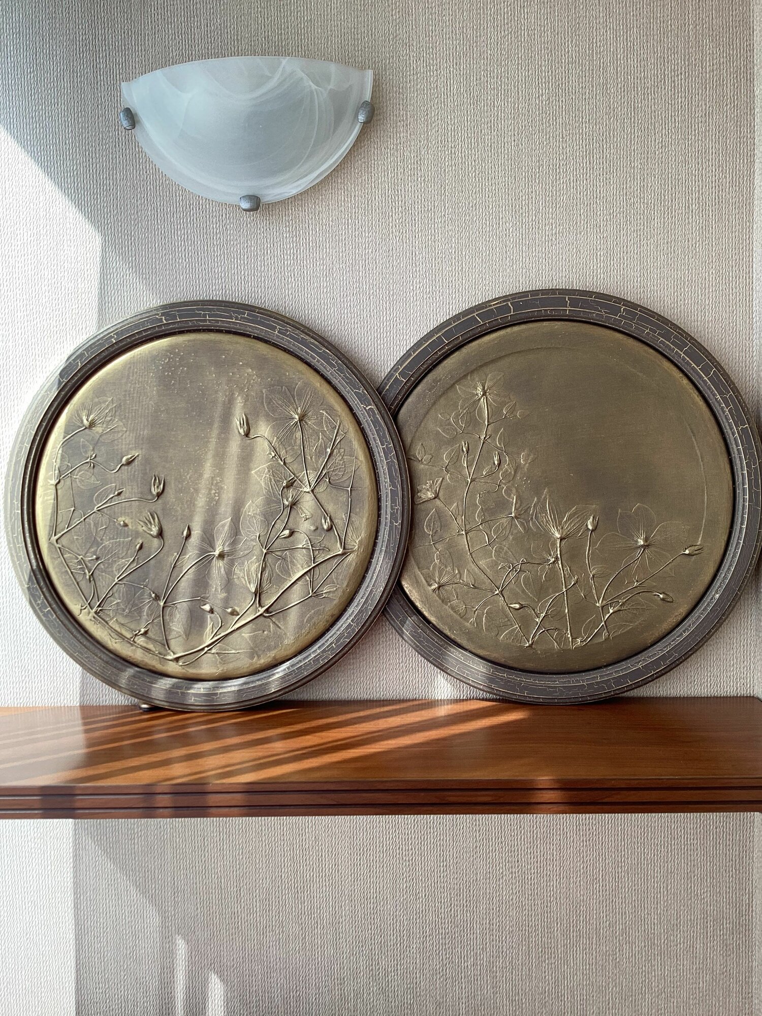 Панно из гипса, декор на стену, украшение интерьера, ботанический барельеф, Картина "Нежность цветения", ручной работы,2шт. 50х50х2