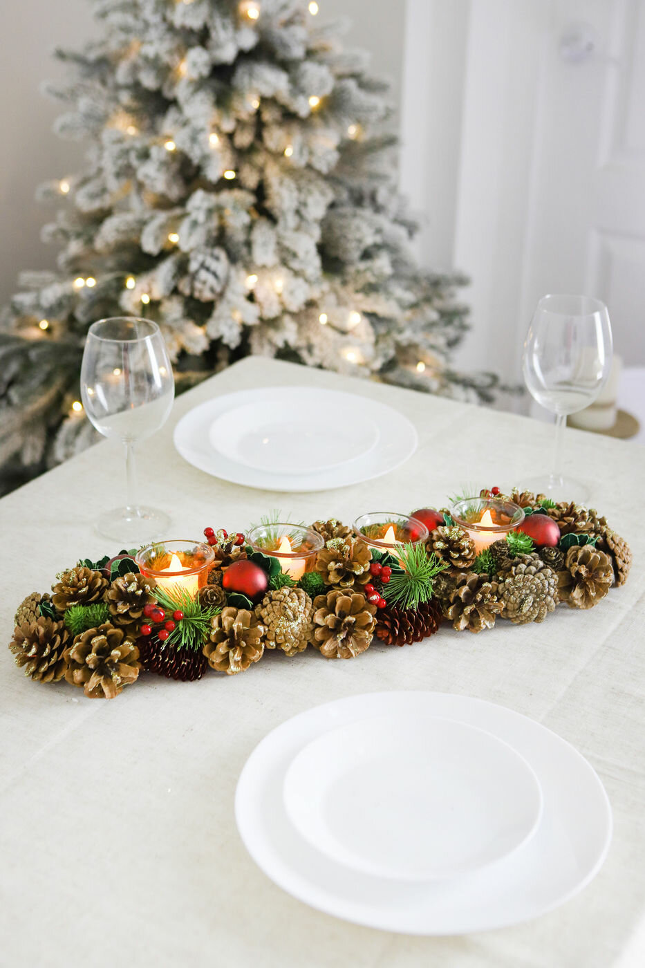 Подсвечник из шишек рождественский ЛЕС на 4 чайные свечи, 54 см, Edelman 1180498