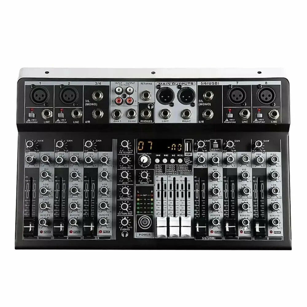 KP8 Аудиомикшер 8-канальный микшерный пульт Bluetooth Звуковая плата USB Реверберация для ПК Stage Studio DJ Sound Controller