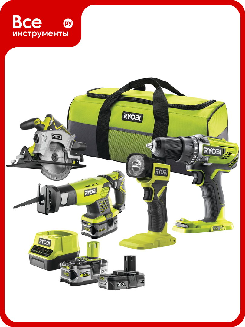 Набор из 4 инструментов Ryobi RCK184-252S 18В, сверления дерева