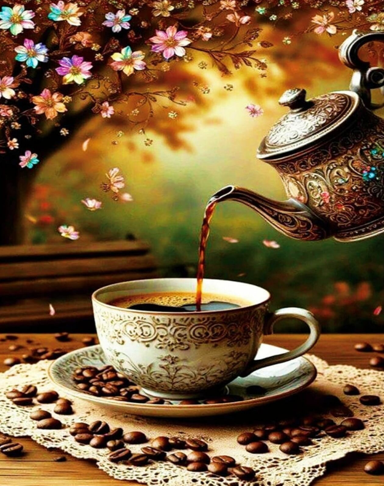 Алмазная мозаика на подрамнике 30 на 40 "Ароматный кофе"