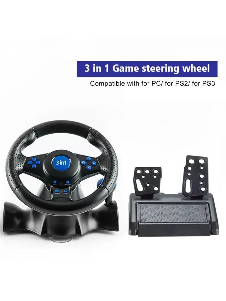 Игровой руль для PC/PS2/PS3, 3 в 1, с педалями, проводной, с виброотдачей