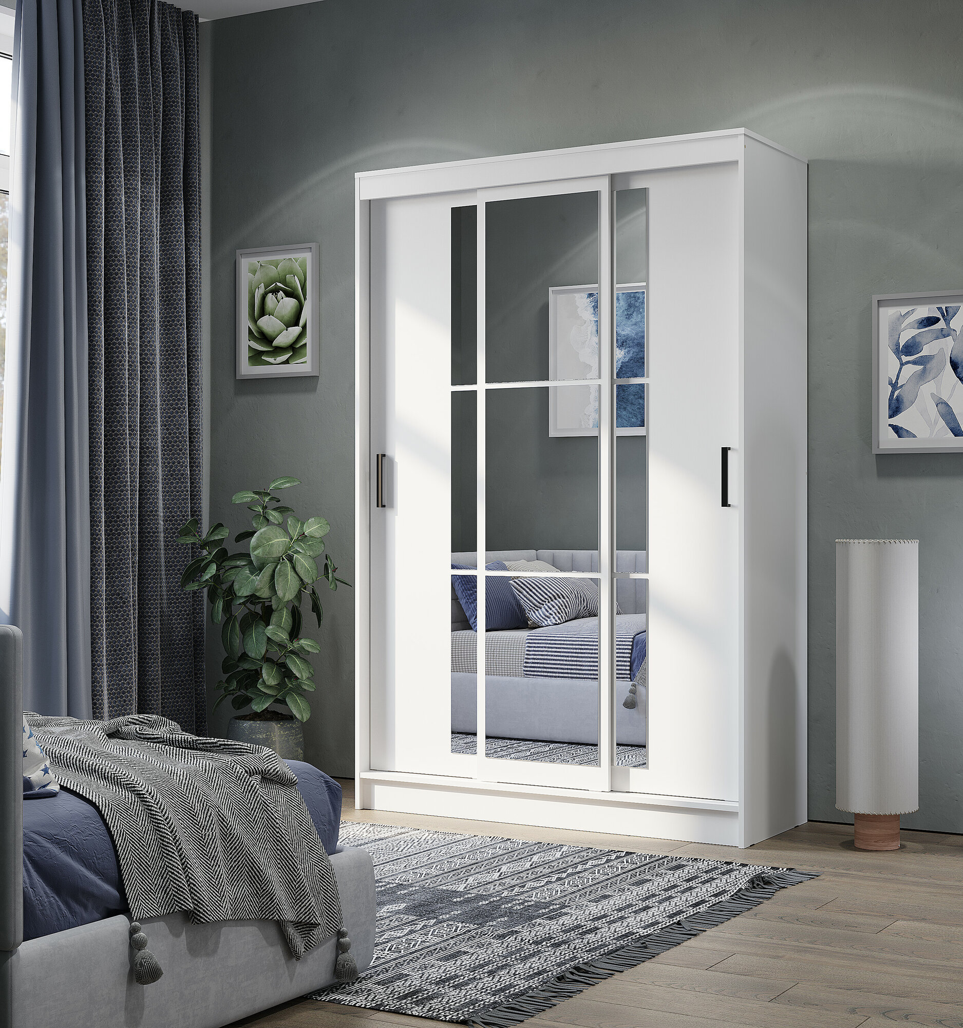 Шкаф-купе Тайм 131 см белый, трехстворчатый шкаф с зеркалом для одежды