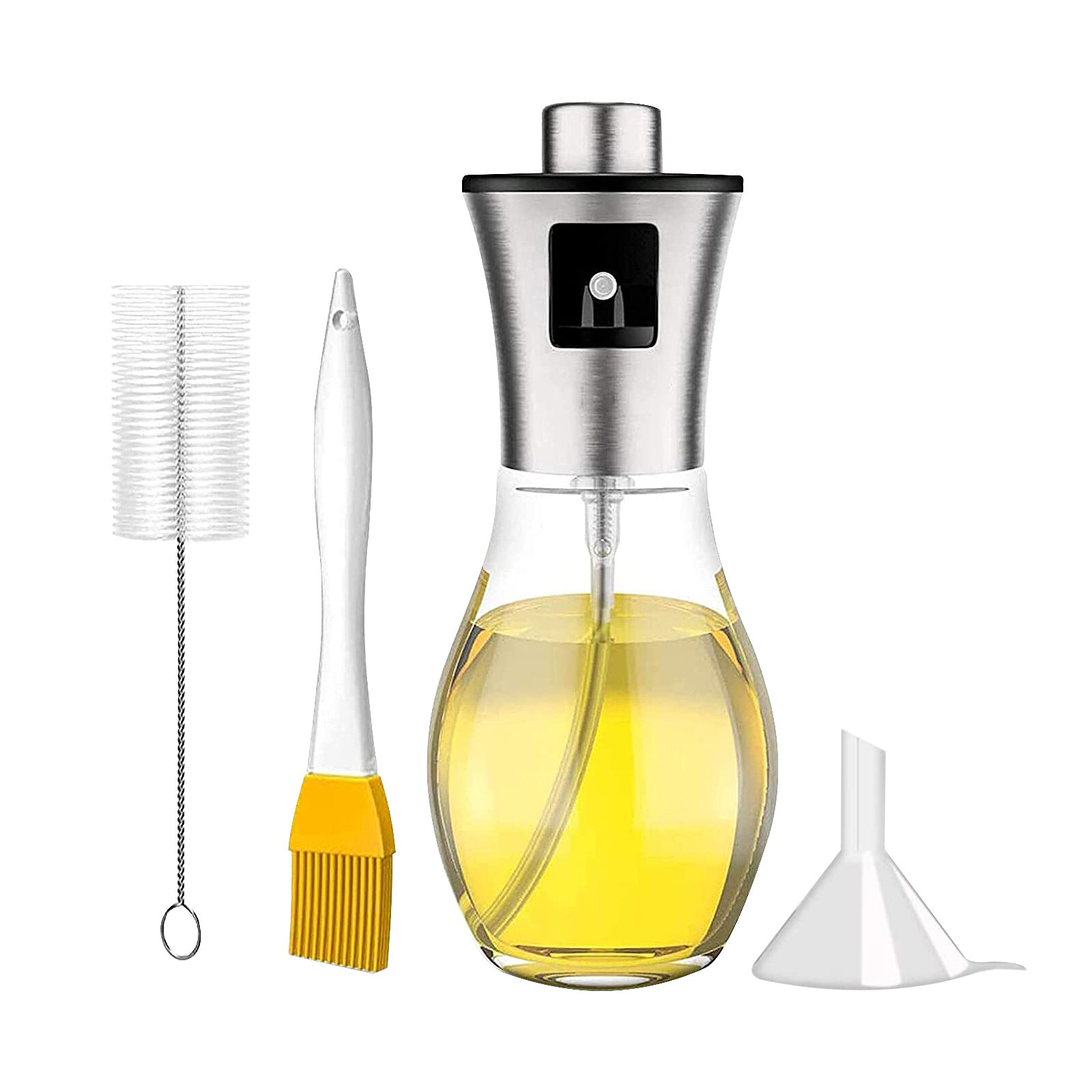 200mL Прозрачный Разливной Бустер-Мистер для Оливкового Масла с Воронкой и Щеткой, Дозатор Масла, Используется для Кулинарии, Барбекю, Салата, Выпечки, Жарки, Гриля, 1 Шт/Набор, 2 Шт/Набор, 4 Шт/Набор, Материал: 304 Нержавеющая Сталь, Стекло