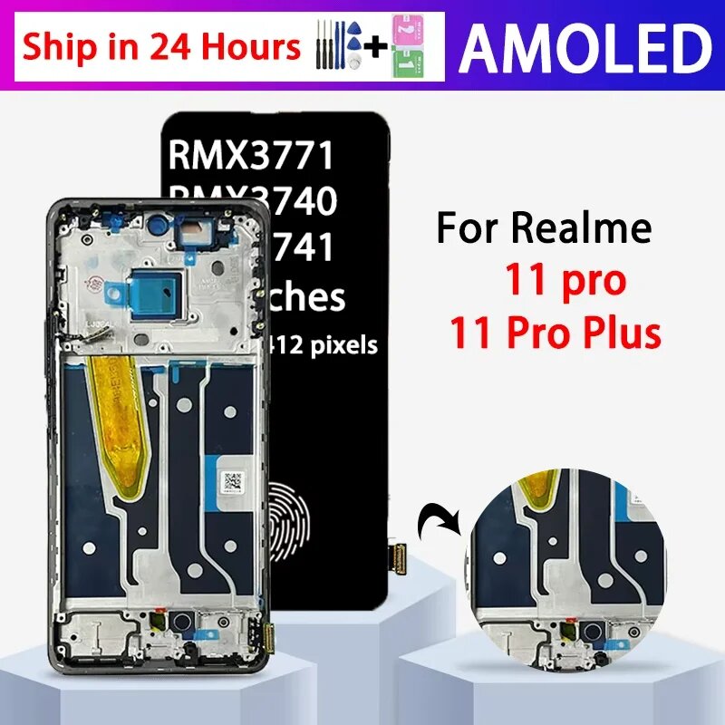 6,7 "AMOLED для Realme 11 Pro + Plus RMX3740, ЖК-дисплей с цифровым 11ProPlus Gold Frame