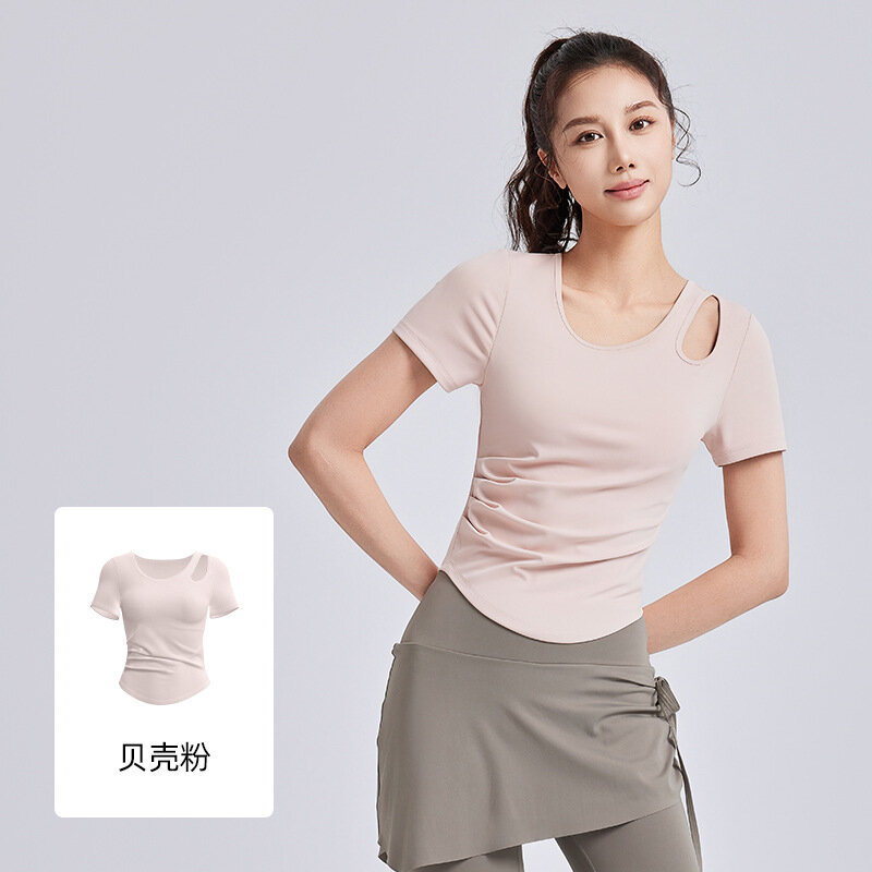 Топ с коротким рукавом для йоги для женщин с нагрудными вкладышами, облегающий, стройнящий, для бега, тренировок, пилатеса, топ для йоги, обтягивающий, корректирующий фигуру