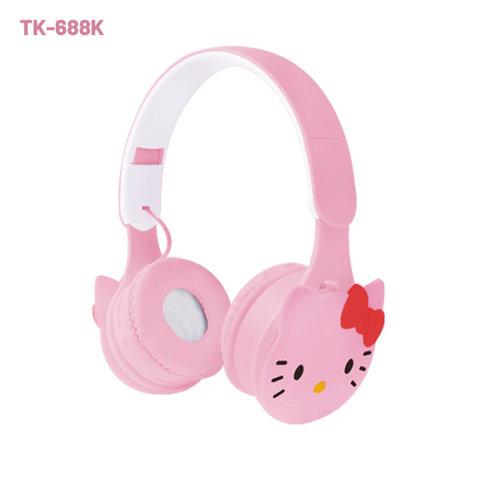 Детские накладные наушники стерео складные белые с дизайном Hello Kitty TK-688K
