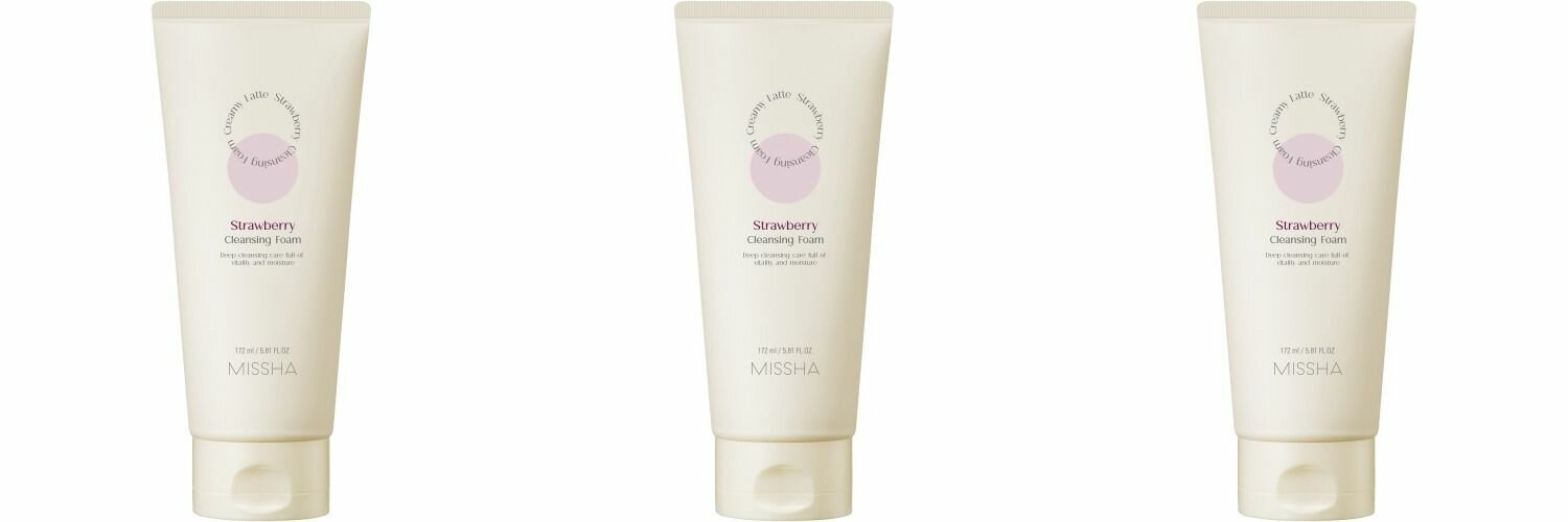 Missha Пенка для умывания Creamy Latte Strawberry, с экстрактом клубники, 172 мл, 3 шт