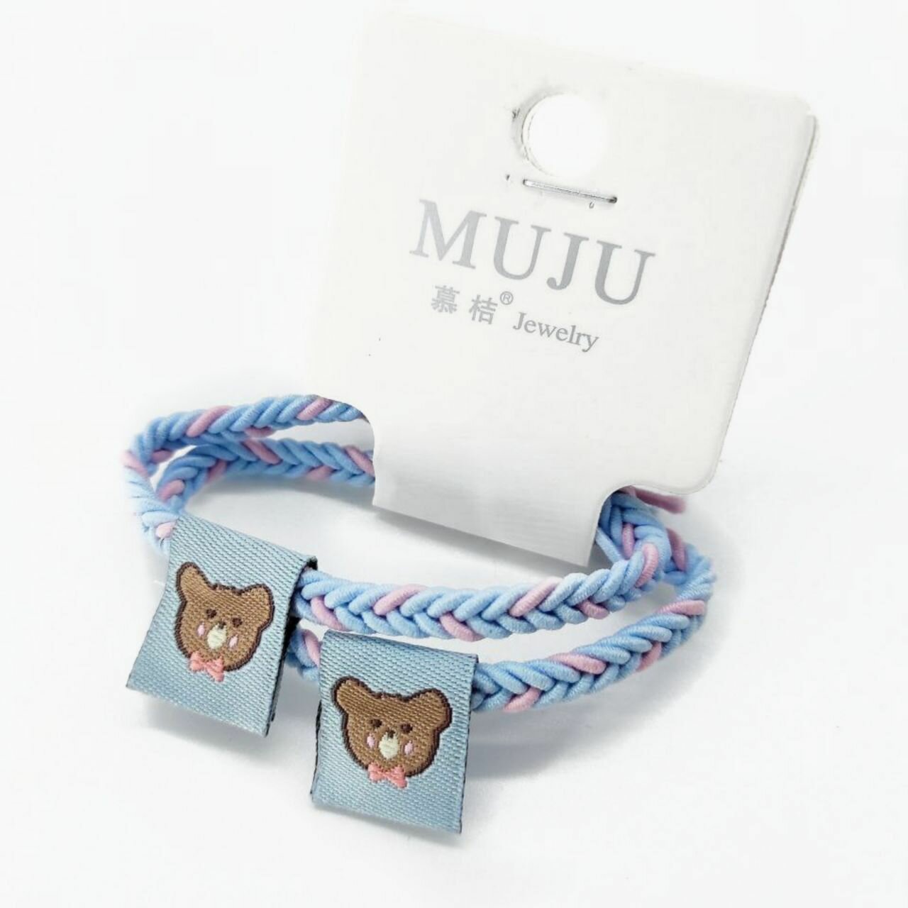 Резинки для волос IzQ Мишка, с фигурками, текстиль, 2шт, длина 6см, голубые