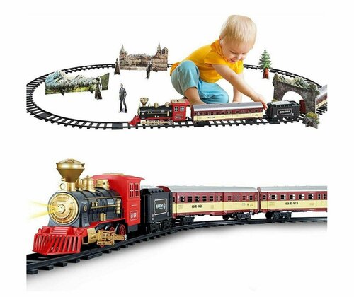 Железная дорога "Rail King" с паровым двигателем, светом и звуком ...