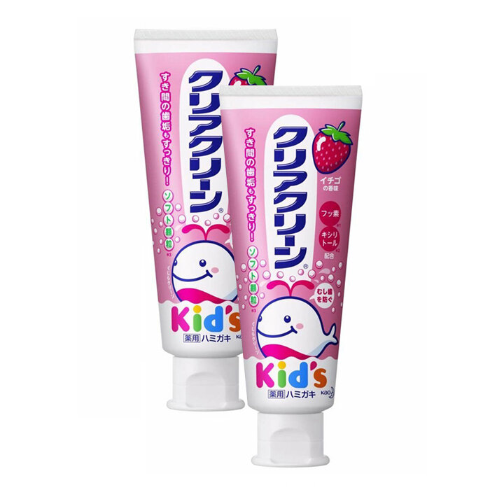 Детская зубная паста с мягкими микрогранулами для деликатной чистки зубов КAO "Clear Clean" клубника, в комплекте 2 шт.