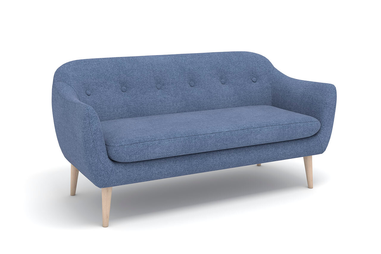 Диван Delicatex Лутон, нераскладной, синий, скандинавский стиль, с подлокотниками