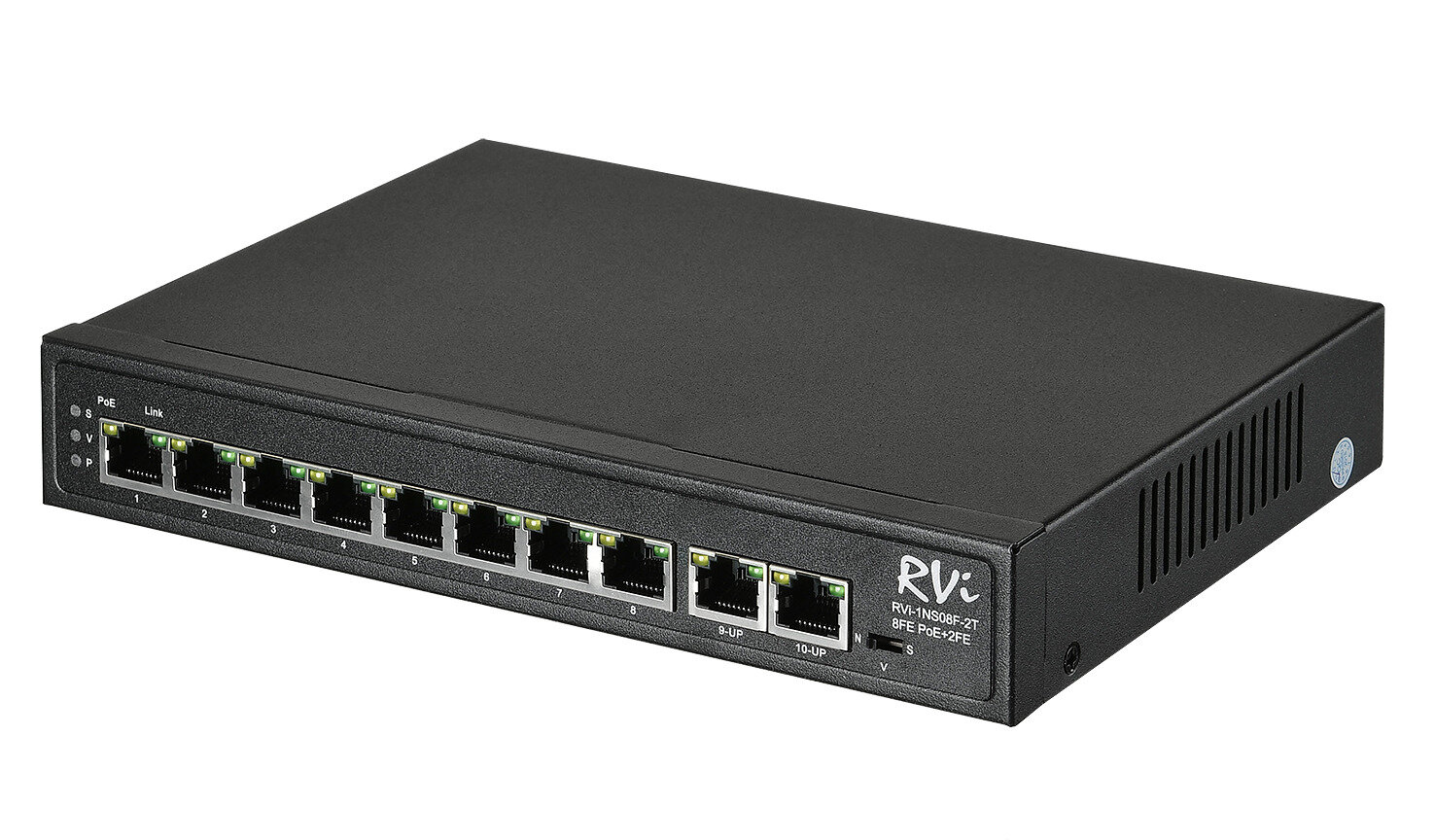 Коммутатор на 8 PoE портов RVi-1NS08F-2T для подключения и питания сетевых Ip камер видеонаблюдения
