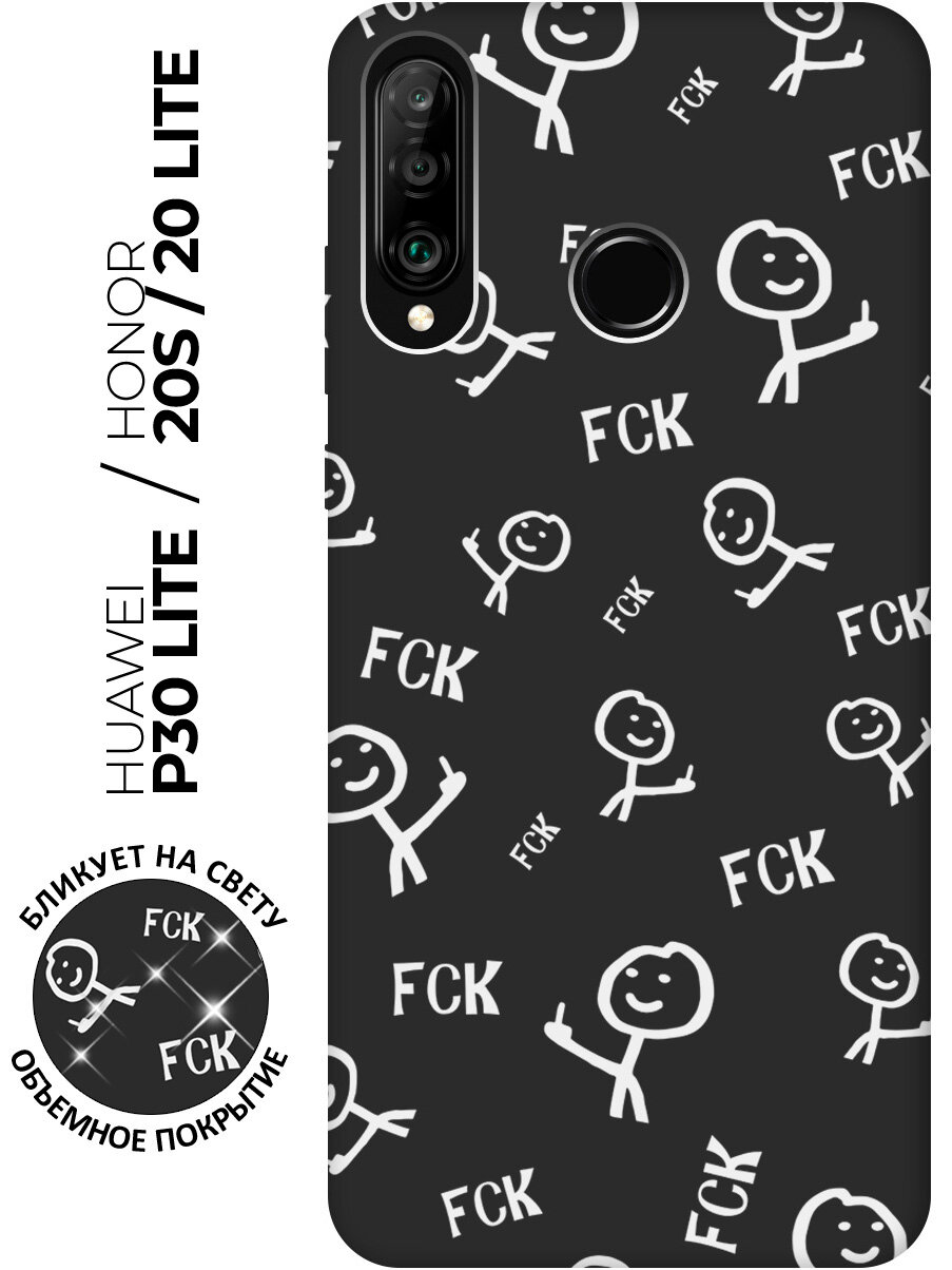 Матовый чехол Fck Pattern W для Honor 20 Lite / 20s / Huawei P30 Lite / Хуавей П30 Лайт / Хонор 20 Лайт / 20s с 3D эффектом черный