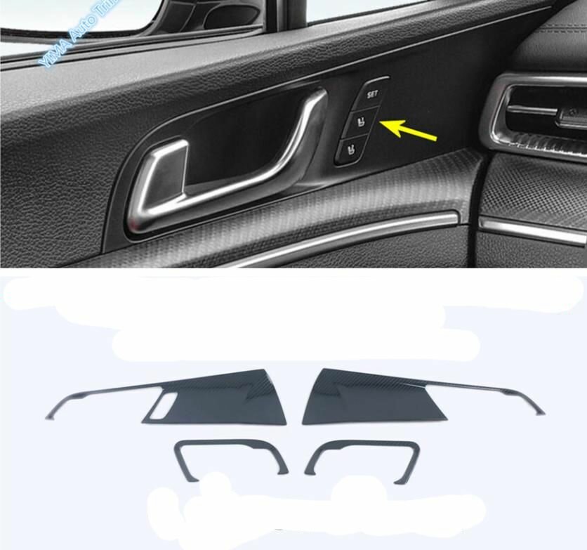 Накладки на дверные ручки карты Киа К5 - Kia K5 2020-2022 г. г, с отверстиями под кнопки памяти сидений (черные, цвет шлифованный металл)